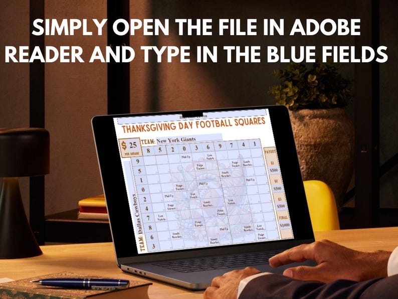 Thanksgiving Football Squares: 100 Numbered Squares, Editable Template ...