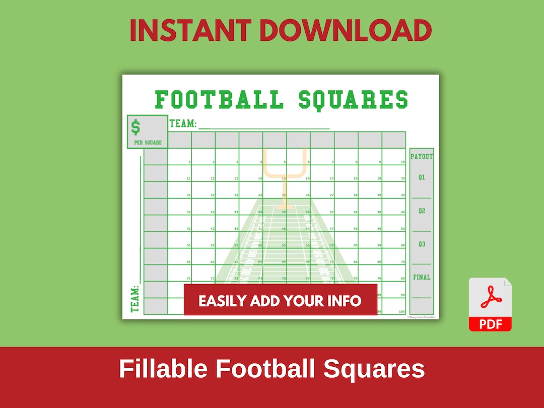 Editable Football Squares 100 Boxes Template Printable PDF Football ...