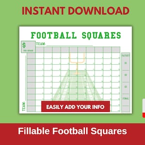 Editable Football Squares 100 Boxes Template Printable PDF Football ...