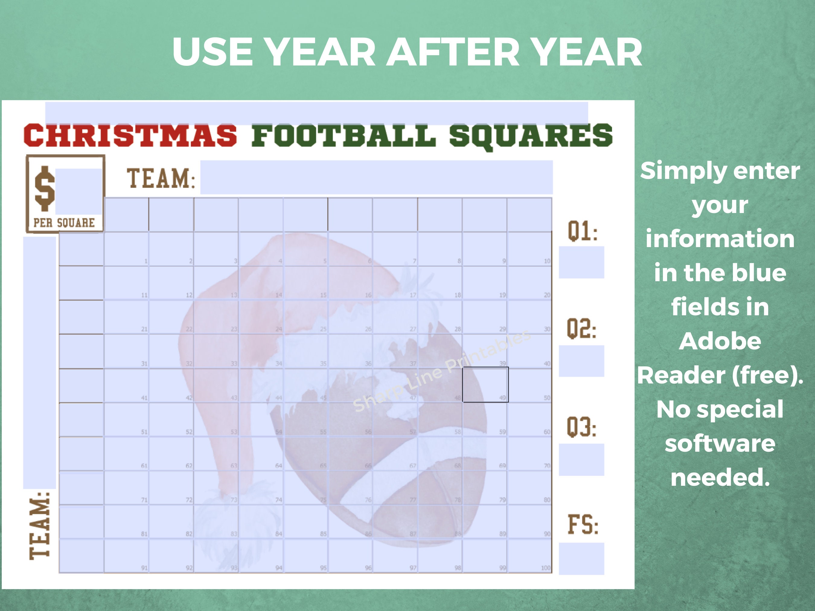 Christmas Football Squares Template: Editable Printable (PDF) - Etsy