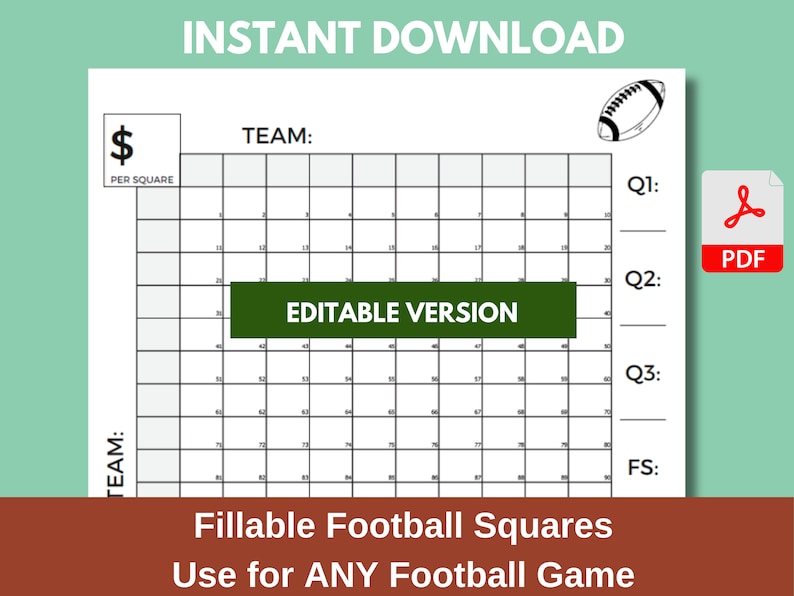 Fillable Football Squares Template: Editable Betting Game (PDF) - Etsy