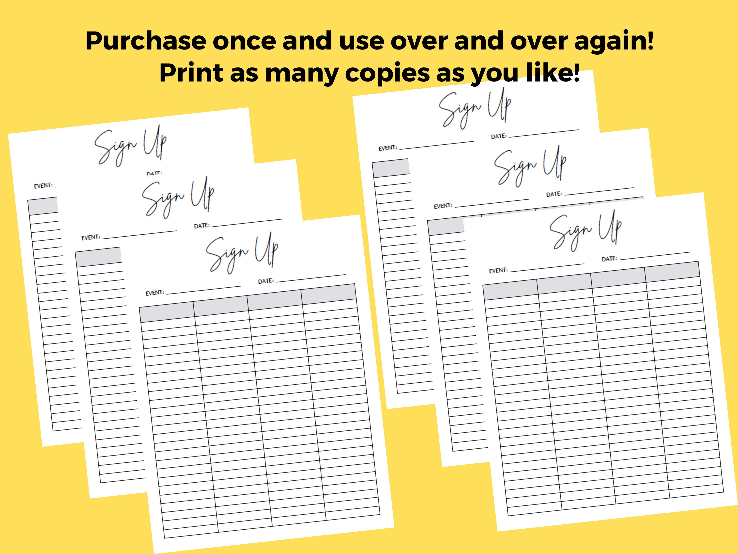 Editable Sign up Sheet Template - Editable PDF Form, Easy to Edit - Etsy