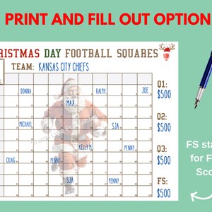 Editable Football Squares Template Christmas Football Fundraiser ...