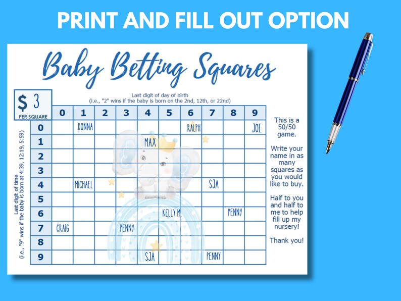 Editable Baby Betting Game Fun Baby Shower Activity Printable Baby ...