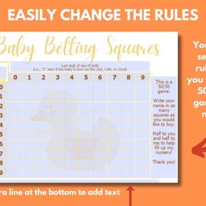 Fun Baby Betting Squares Game | Customize Your Own | Duck Theme Shower ...