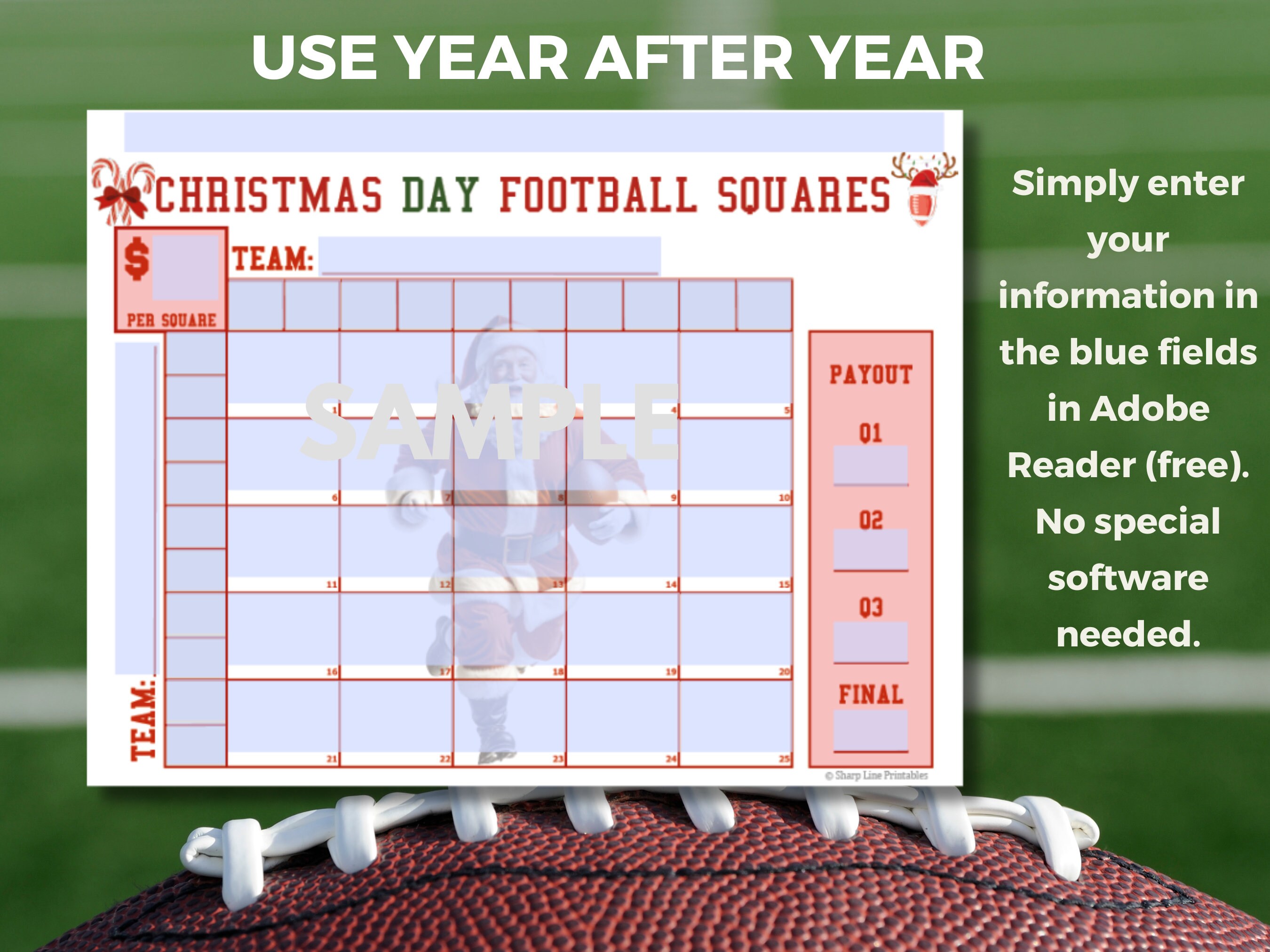 25 Christmas Football Squares Template Printable Editable PDF - Etsy