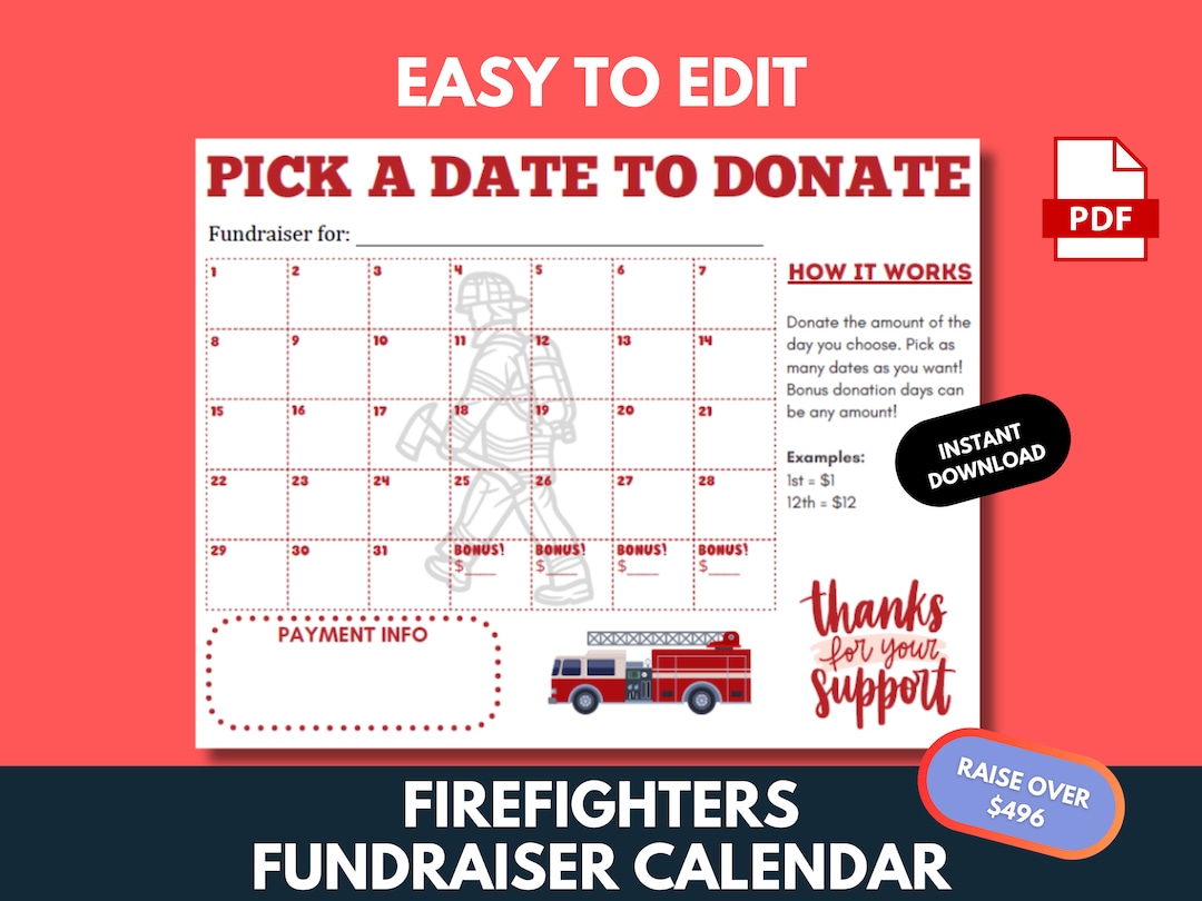 Firefighter Fundraiser Calendar, Pick a Date to Donate Fire Department ...
