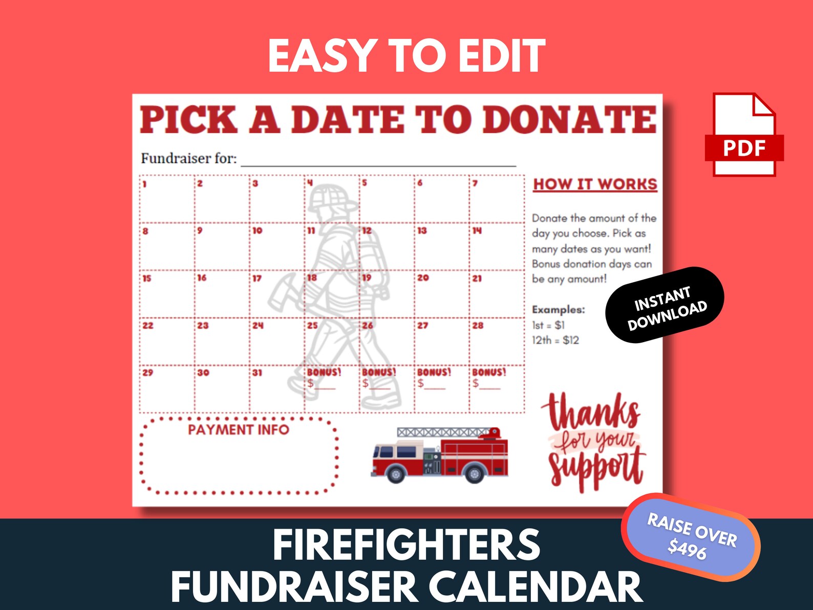 Firefighter Fundraiser Calendar, Pick a Date to Donate Fire Department ...
