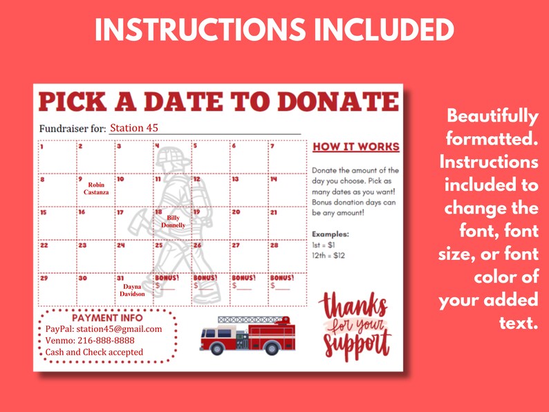 Firefighter Fundraiser Calendar, Pick a Date to Donate Fire Department ...