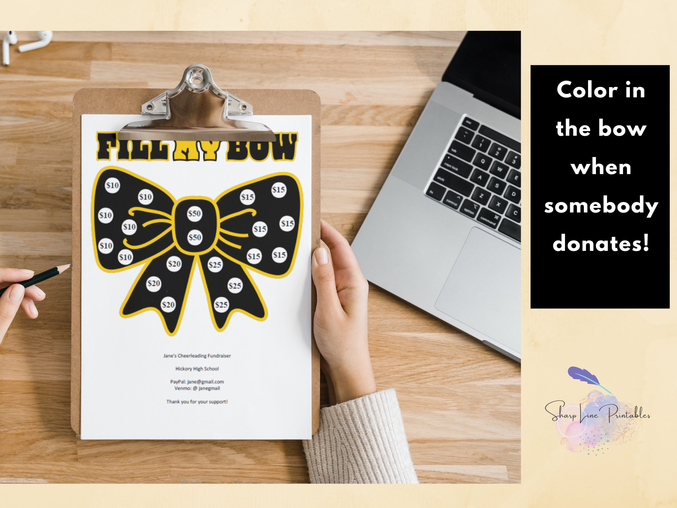 Cheer Bow Fundraiser Donation Form, Cheerleading Fundraising Template ...