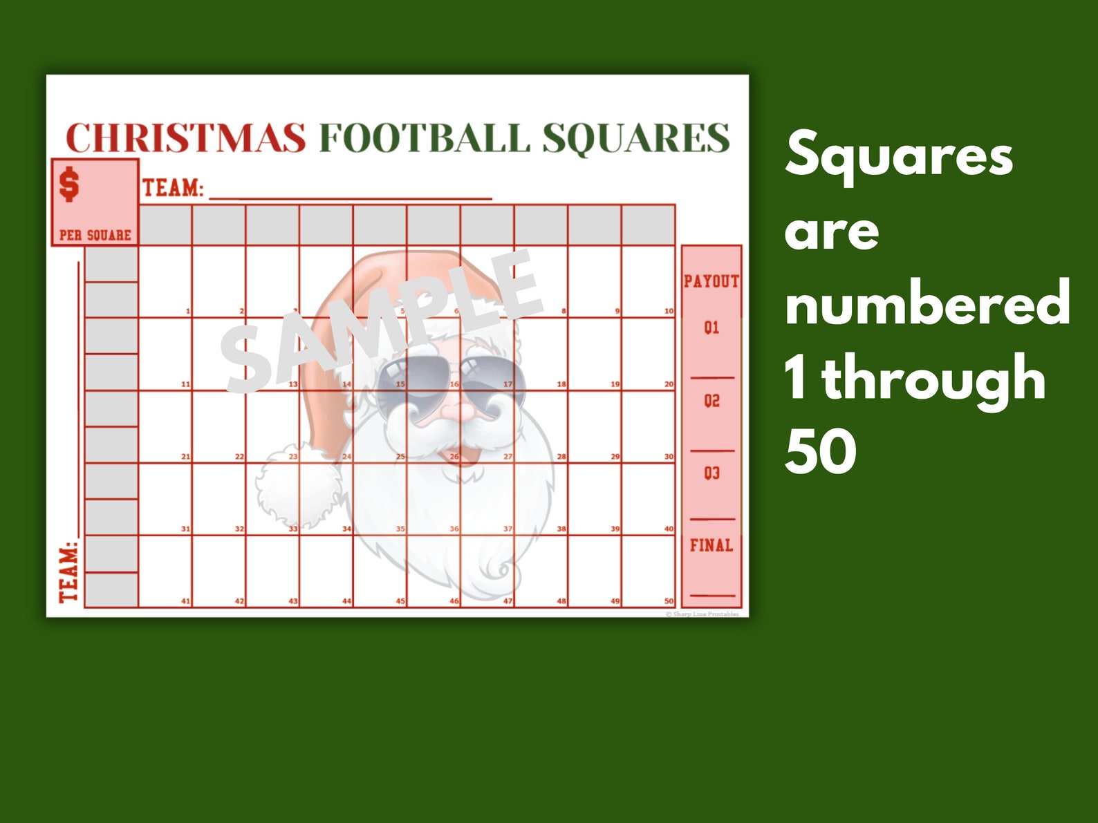 50 Football Squares Template Printable Editable PDF Christmas Football ...