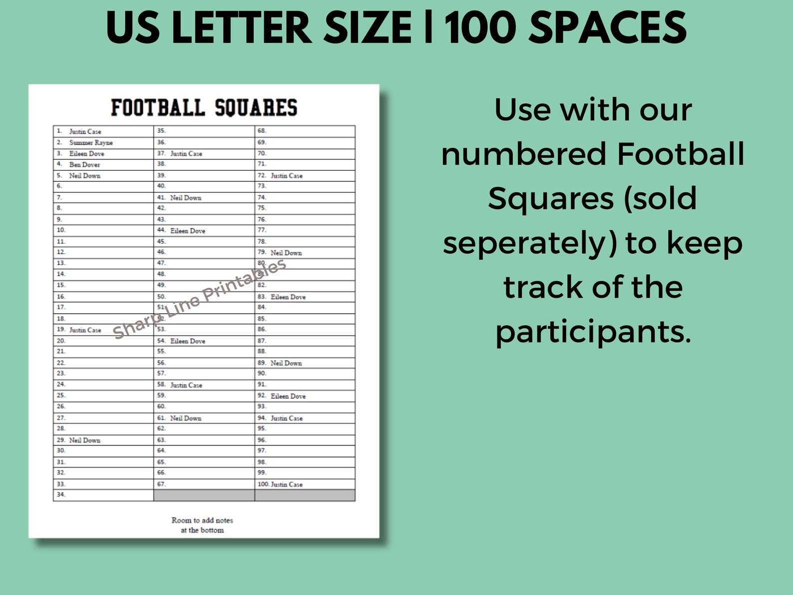 Football Squares Tracking Sheet: 100 Editable Spaces (fillable PDF) - Etsy