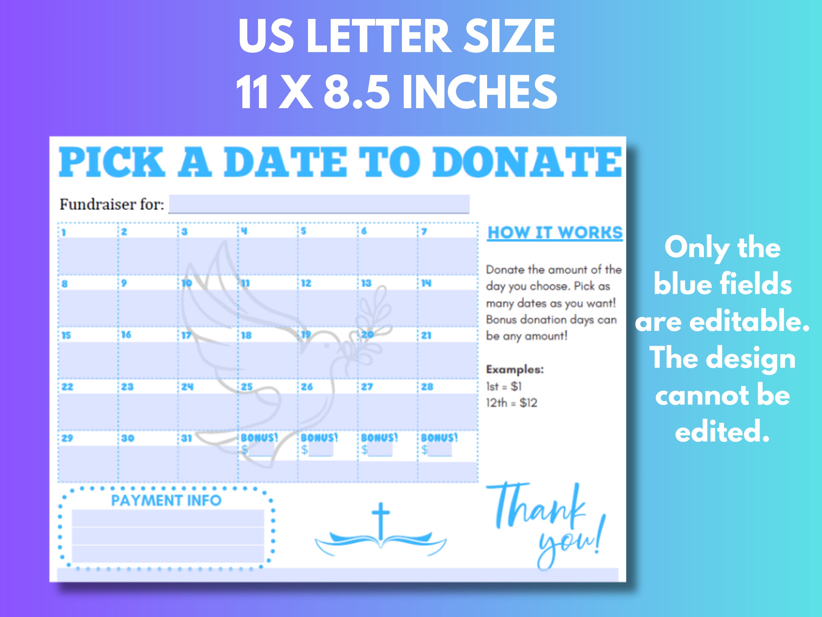 Church Fundraiser Calendar: Pick a Date to Donate (digital Download) - Etsy