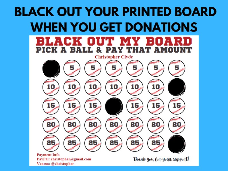 Baseball Black Out My Board Fundraiser Flyer (editable PDF) - Etsy