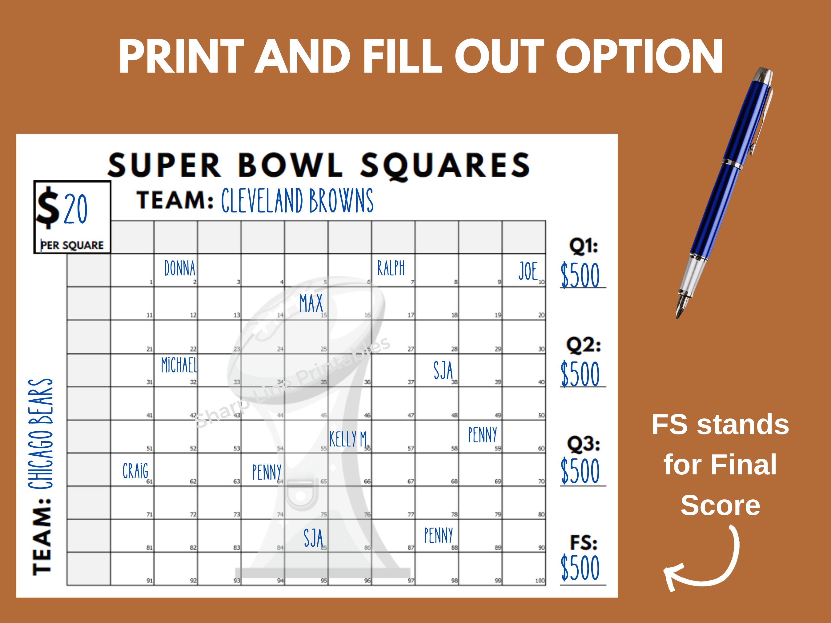Super Bowl Squares Template Fillable Football Squares Game - Etsy UK