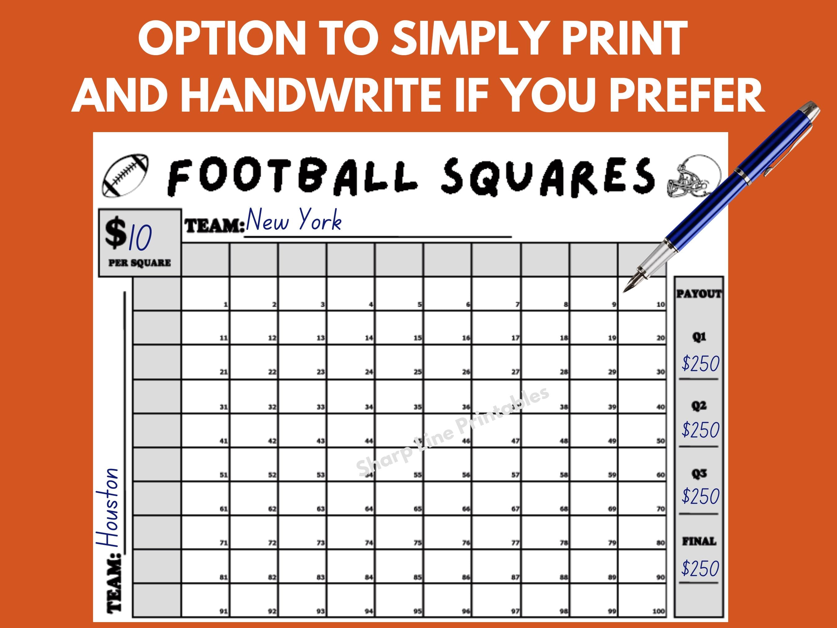 100 Square Football Pool Template: Editable Fundraiser Board (digital ...