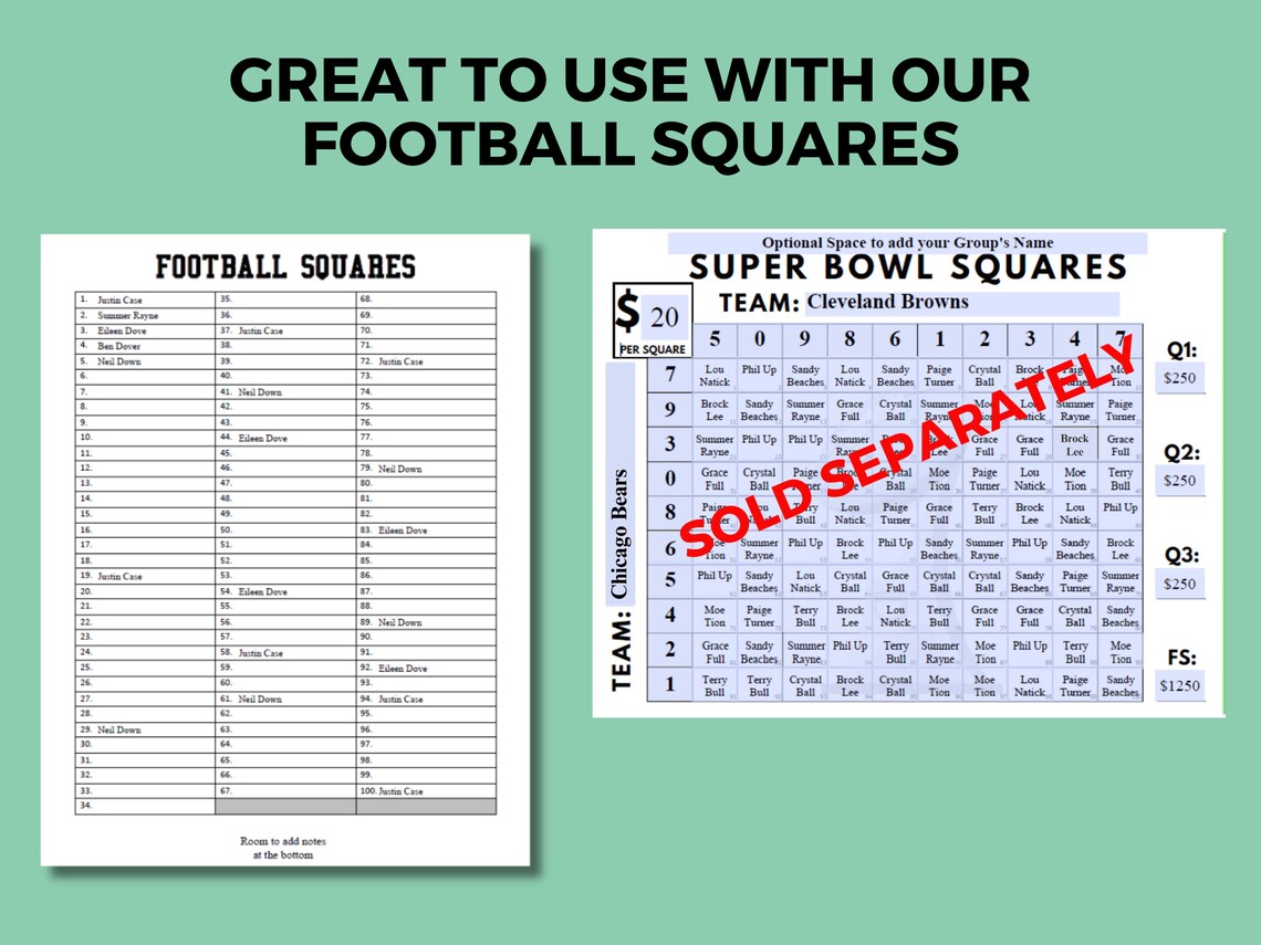 Football Squares Tracking Sheet: 100 Editable Spaces (fillable PDF) - Etsy