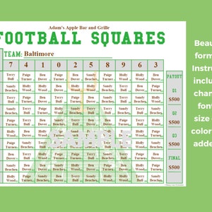 Editable Football Squares Template: 100 Boxes, Numbered Grid (PDF) - Etsy