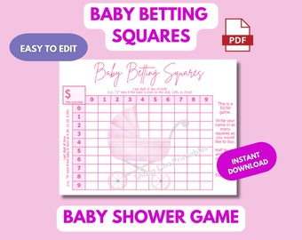 Baby Shower Game Betting Squares Editable Baby Shower Game Printable ...