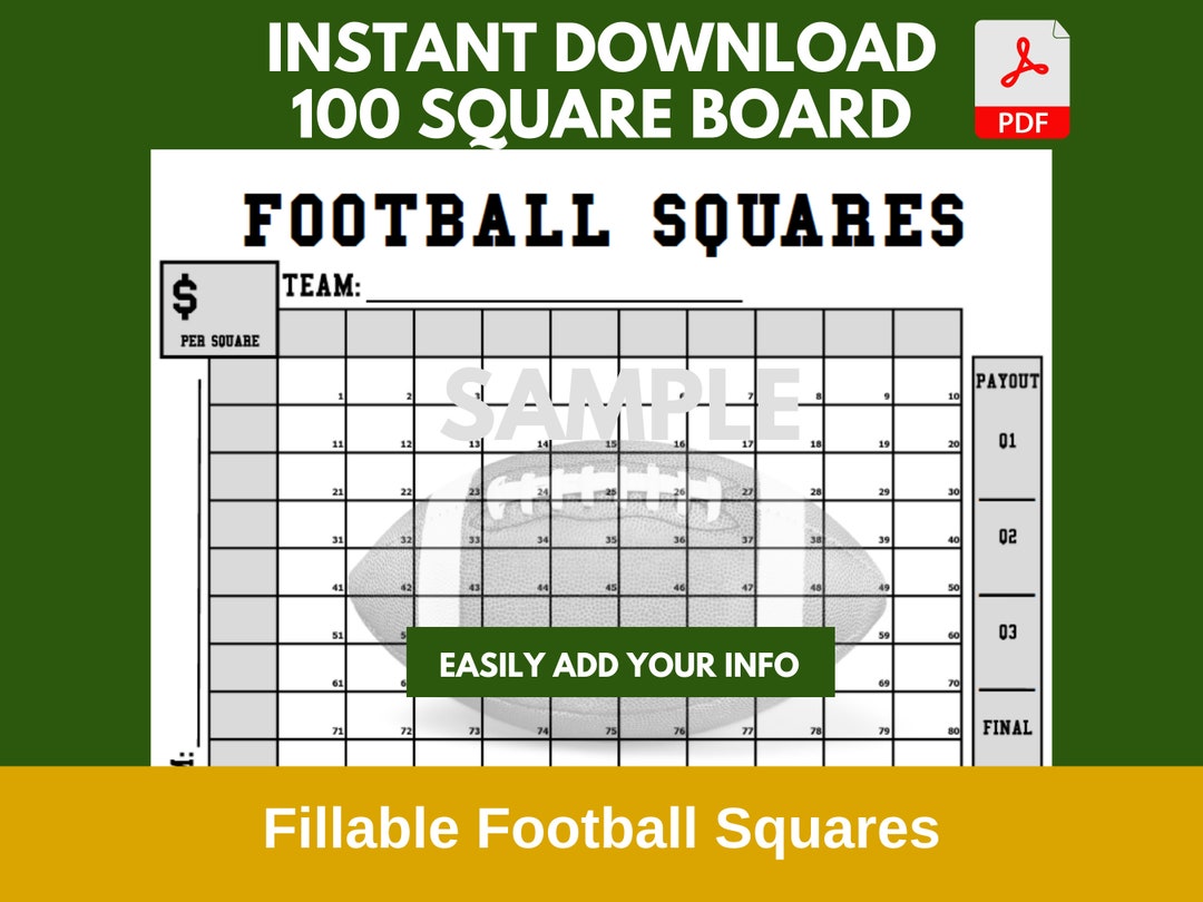Editable Football Squares Template: 100 Square Grid (PDF) - Etsy UK