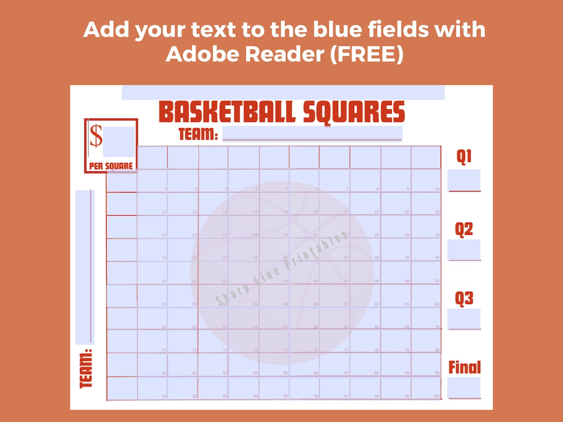 Basketball Squares Template: Editable Party Game (PDF Download) - Etsy