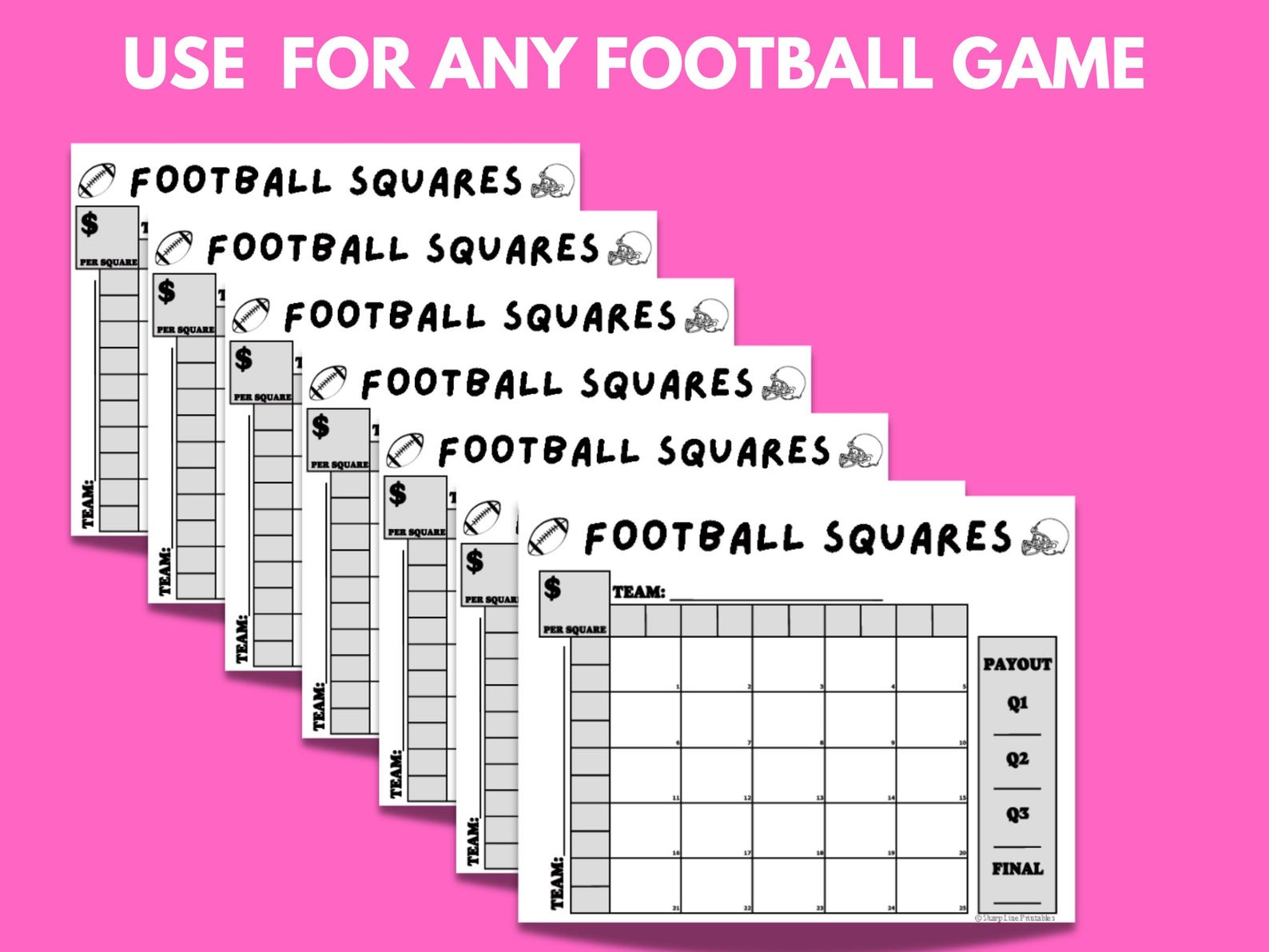 25 Football Squares Game Printable PDF | 25 Numbered Squares | Football ...