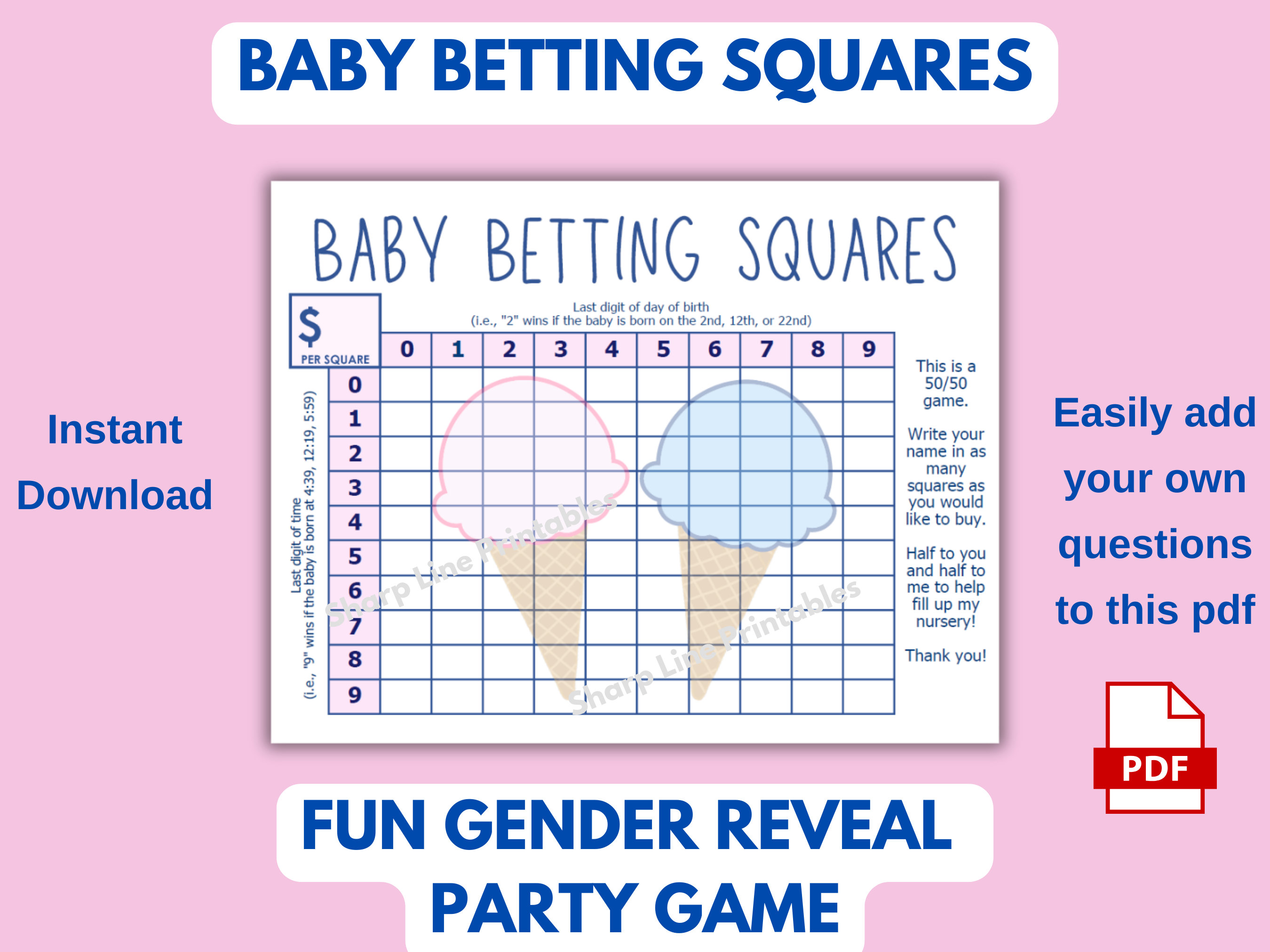 Gender Reveal Party Game, Editable Printable Betting Squares, Baby ...