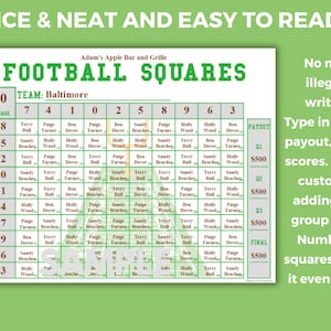 Editable Football Squares 100 Boxes Template Printable PDF Football ...