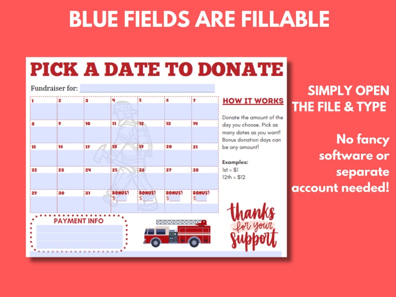 Firefighter Fundraiser Calendar, Pick a Date to Donate Fire Department ...