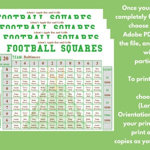 Editable Football Squares 100 Boxes Template Printable PDF Football ...