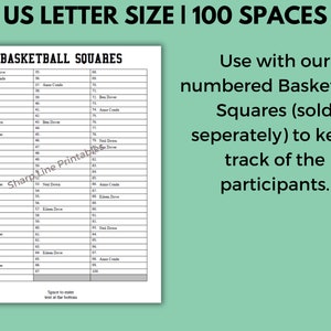 Basketball Squares Fillable Tracking Sheet Printable Form PDF Sheet 100 ...