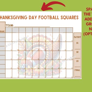 Thanksgiving Football Squares Game: 50 Numbered Squares (printable PDF ...