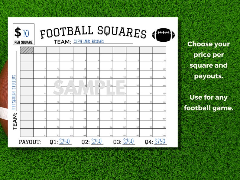 Printable Football Squares Template: Super Bowl Game (PDF) - Etsy
