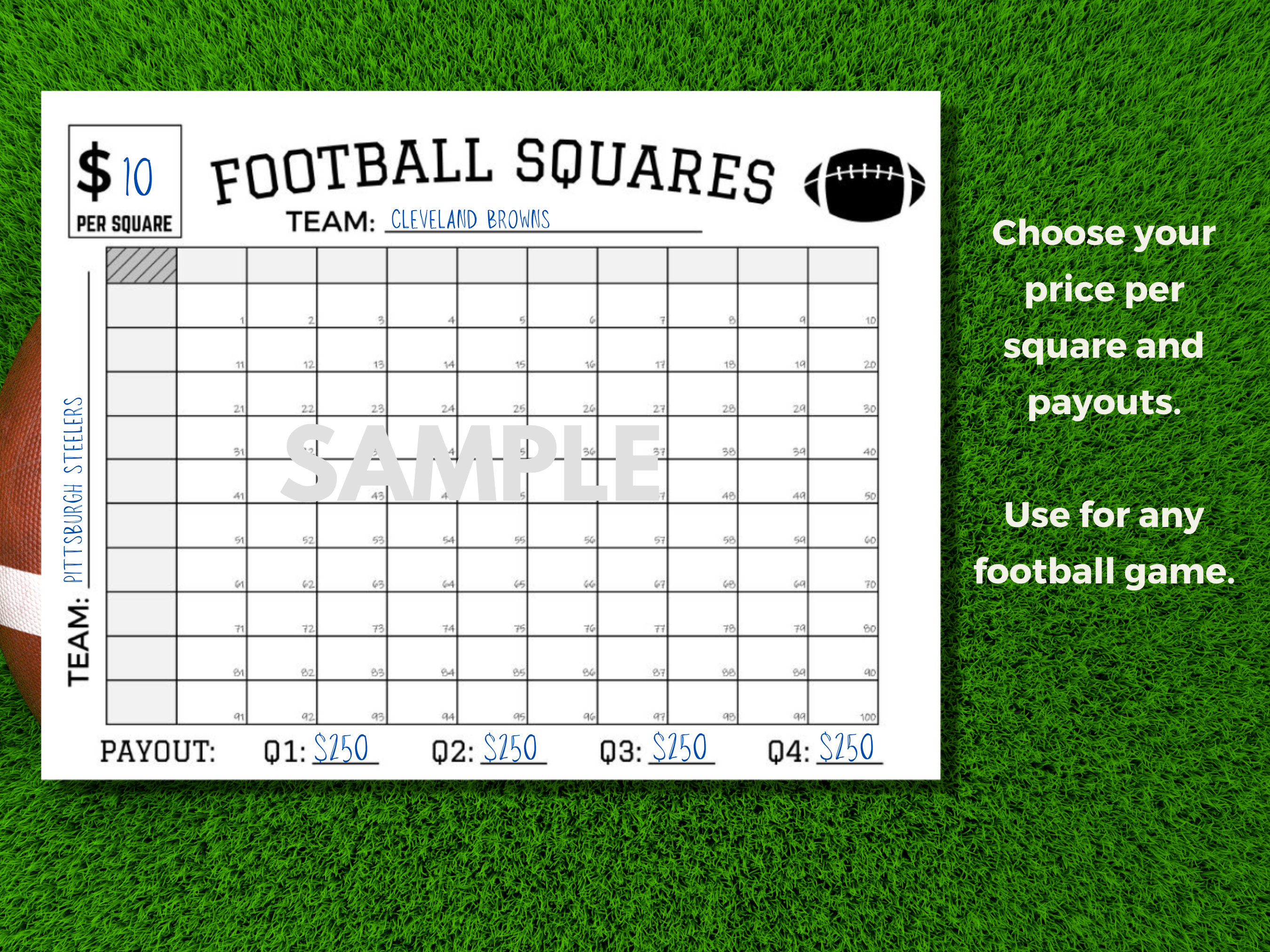 Printable Football Squares Template: Super Bowl Game (PDF) - Etsy