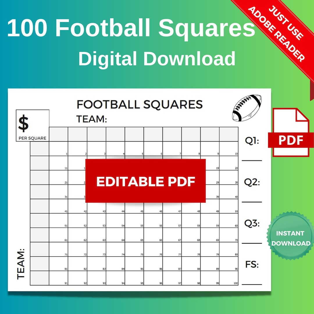 Editable Football Squares Football Fundraiser Superbowl - Etsy