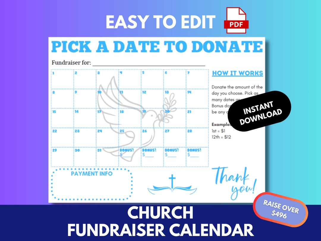 Church Fundraiser Calendar: Pick a Date to Donate (digital Download) - Etsy