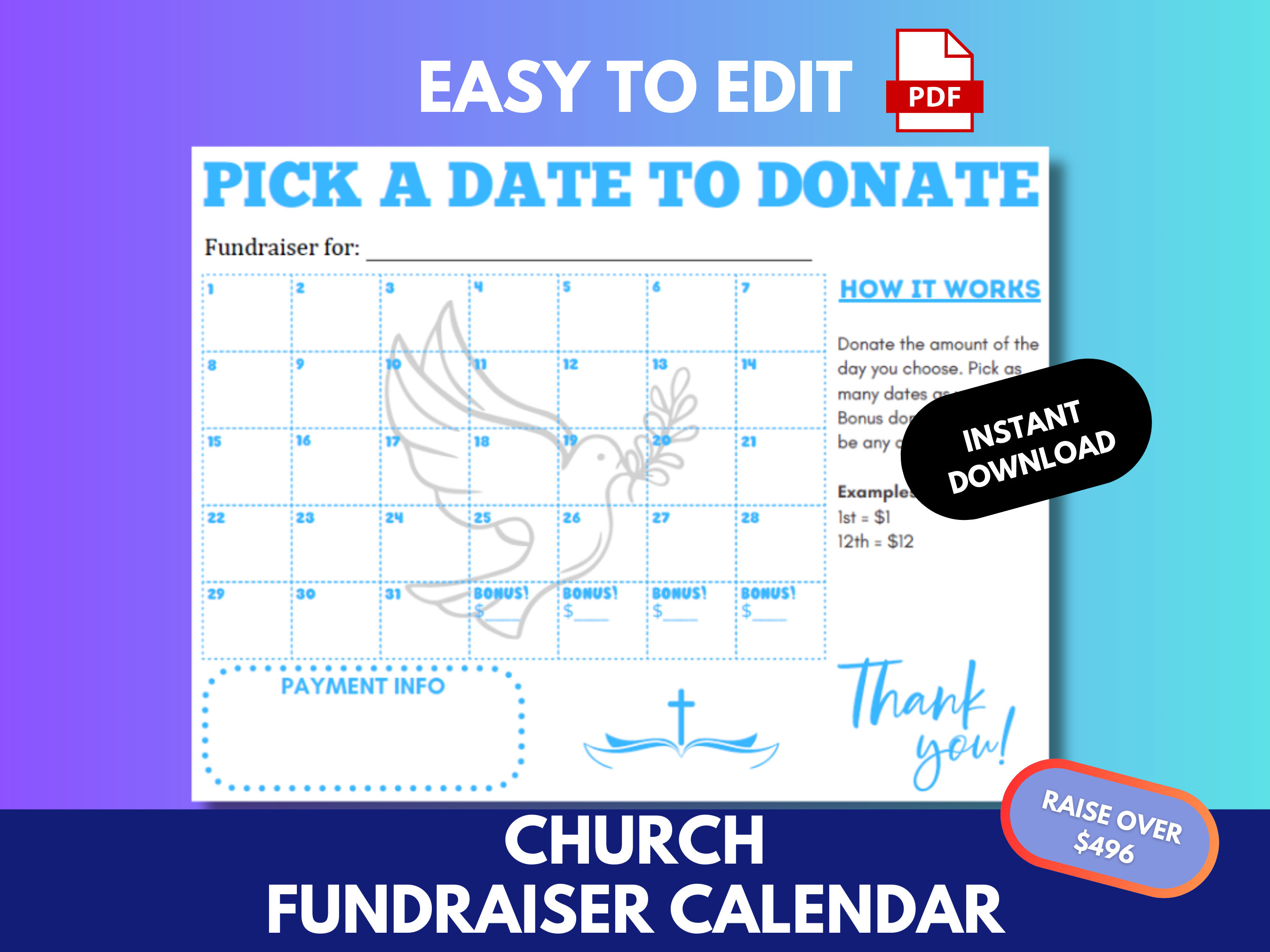 Church Fundraiser Calendar: Pick a Date to Donate (digital Download) - Etsy