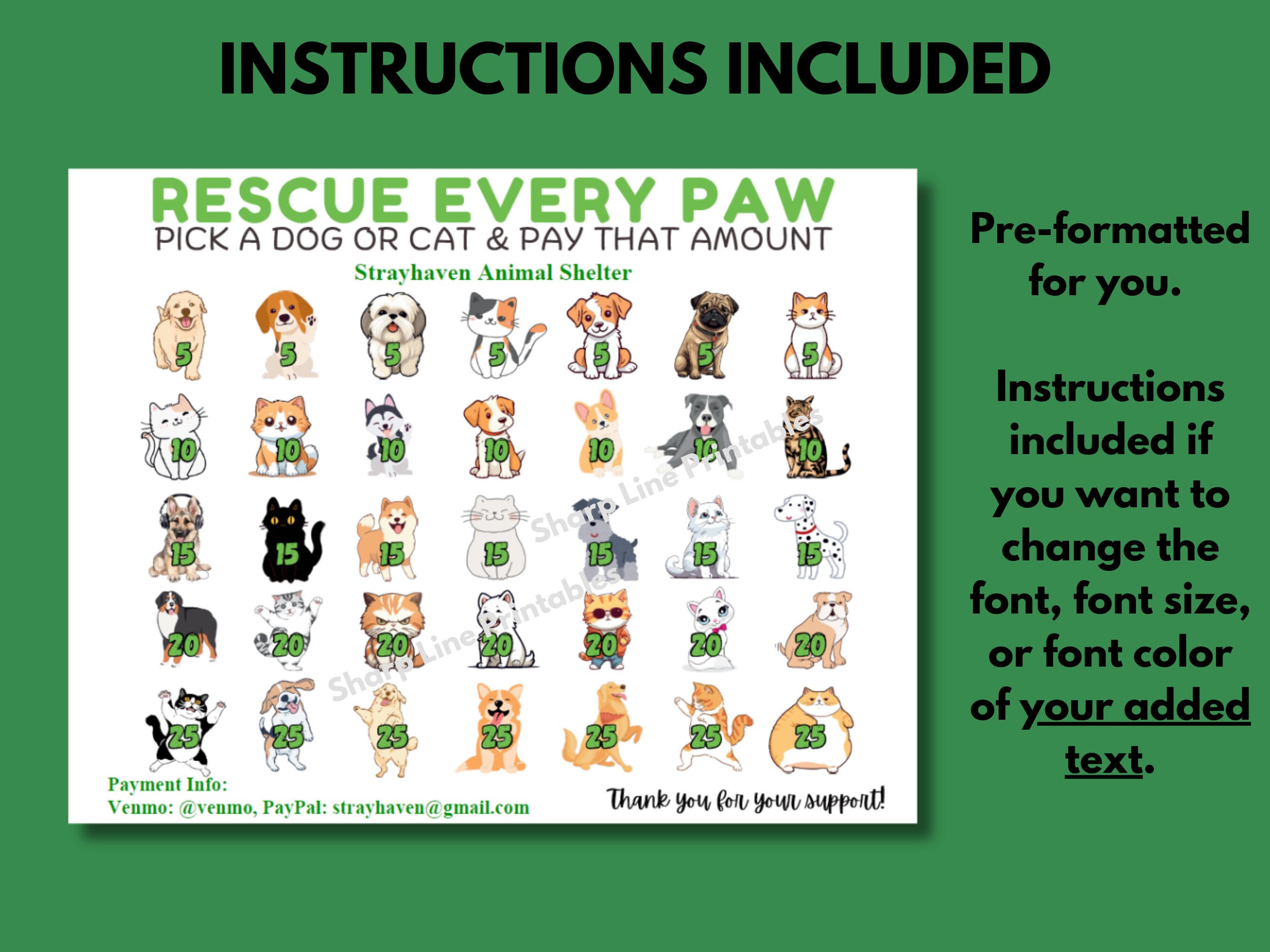 Dog Cat Fundraiser Animal Black Out Board, Rescue Every Paw, Animal ...