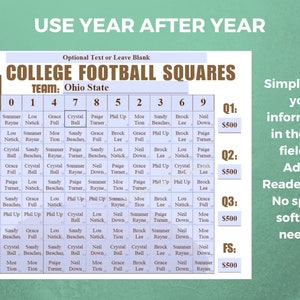 College Football Squares Template Printable Editable PDF Football ...