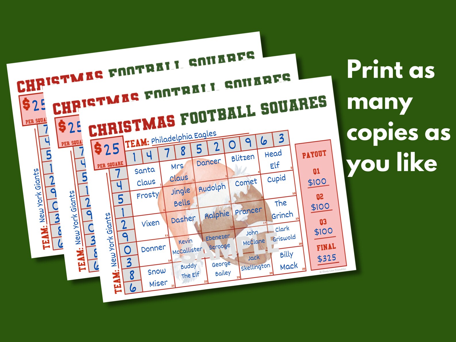 Christmas Football Squares Template: 25 Square Grid (PDF Printable) - Etsy