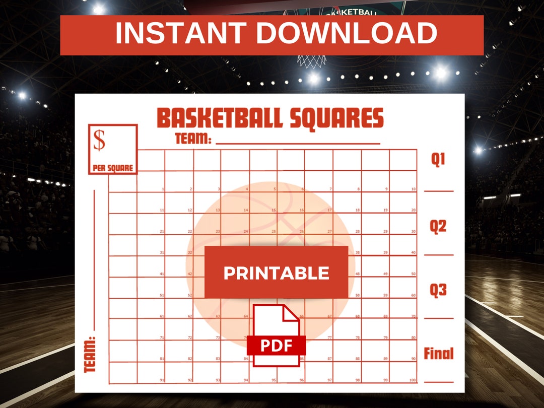 Basketball Squares Game Printable: 100 Square Grid (PDF) - Etsy