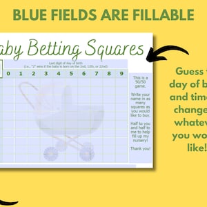 Baby Shower Game Betting Squares Editable Baby Shower Game Printable ...