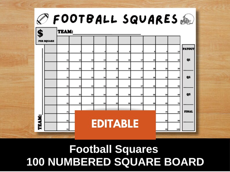 100 Square Football Pool Template: Editable Fundraiser Board (digital ...