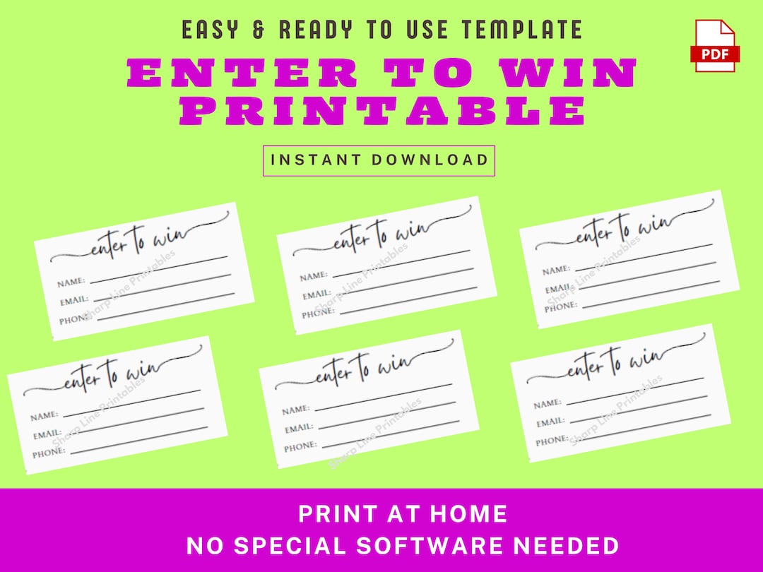 Simple Raffle Tickets Template: Printable Enter to Win Design (instant ...