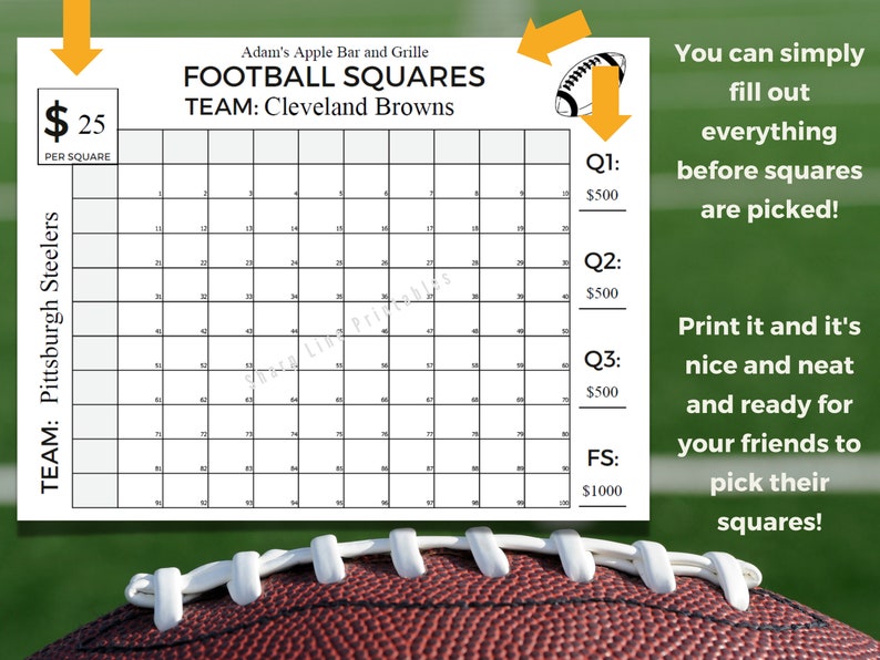 Editable Football Squares Template: Super Bowl Party Game (PDF) - Etsy