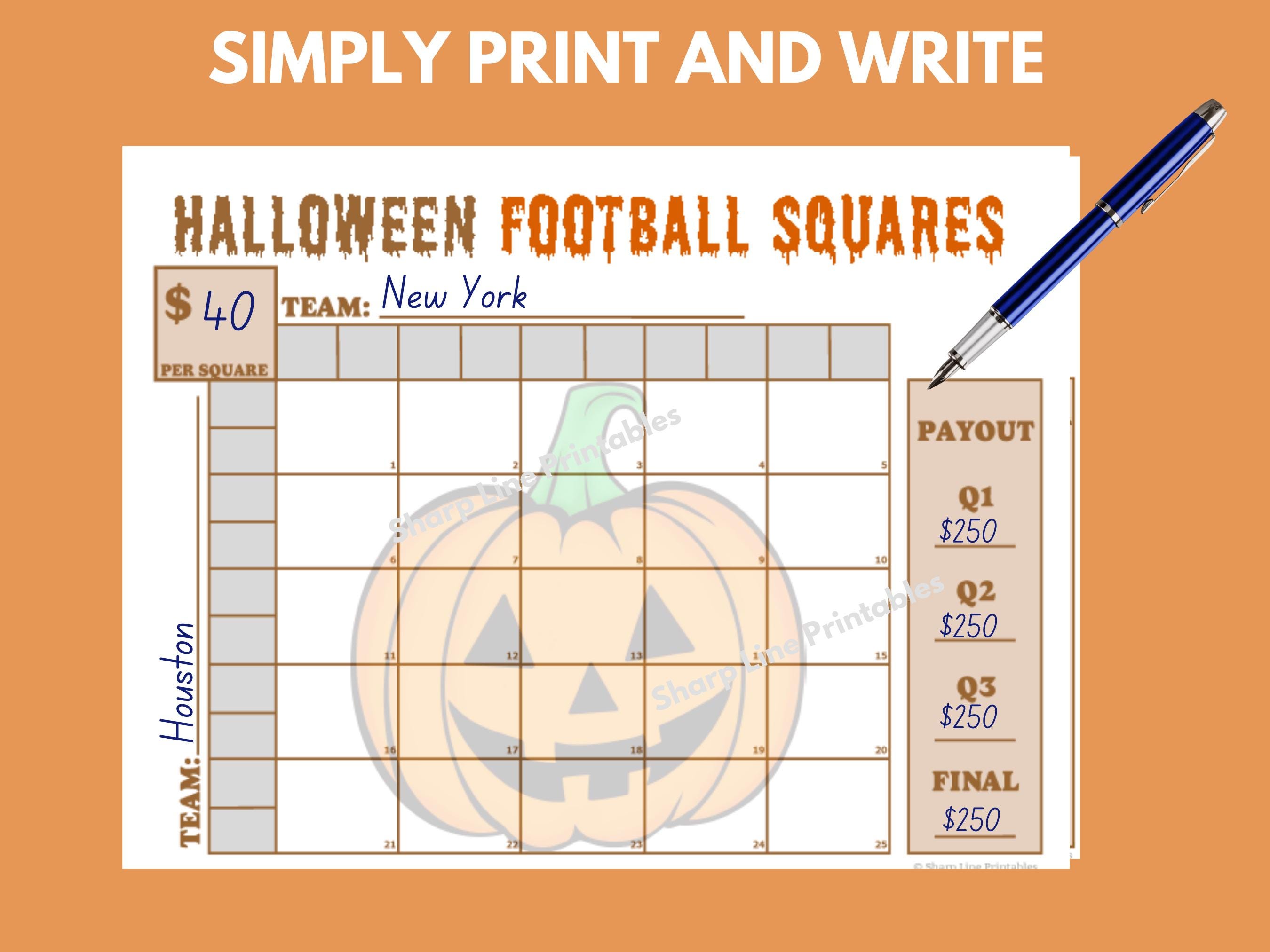 25 Halloween Game Football Squares Printable PDF, 25 Numbered Squares ...