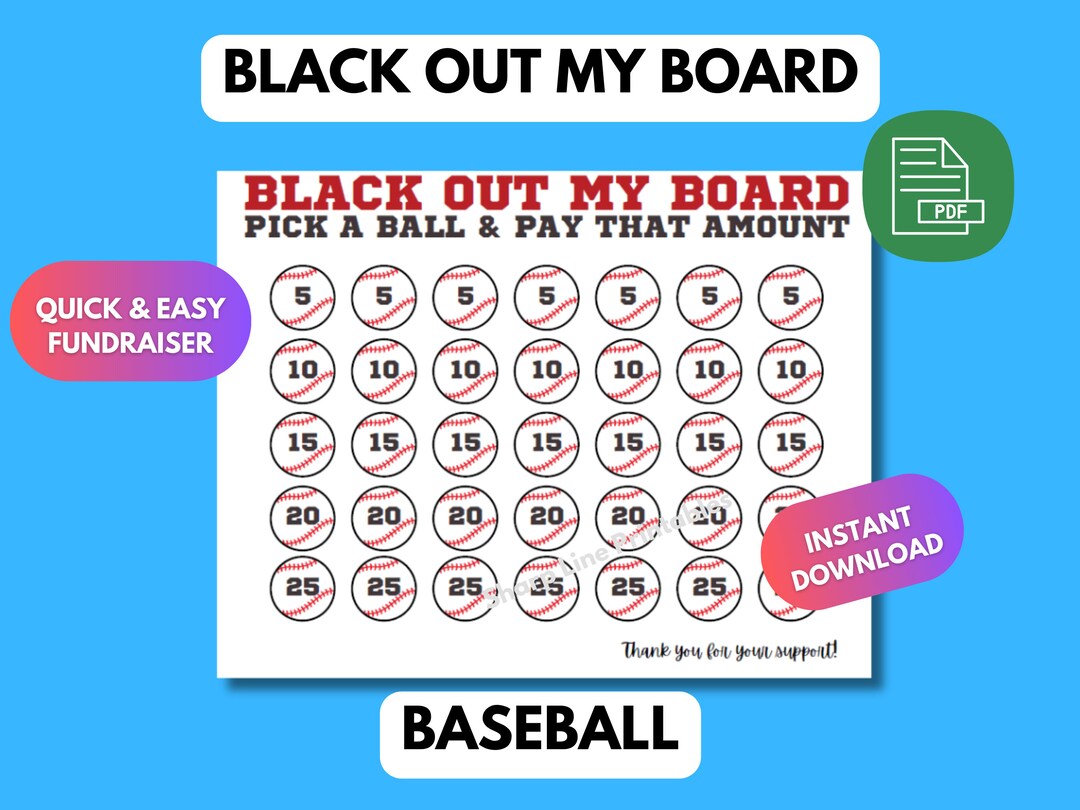 Baseball Black Out My Board Fundraiser Flyer (editable PDF) - Etsy