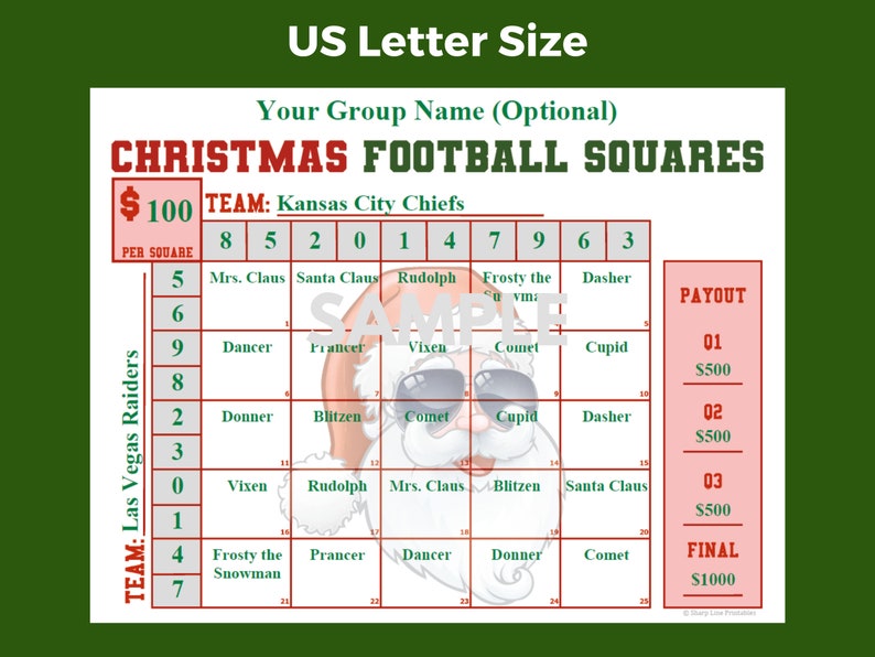 25 Football Squares Template Printable Editable PDF Christmas Football ...