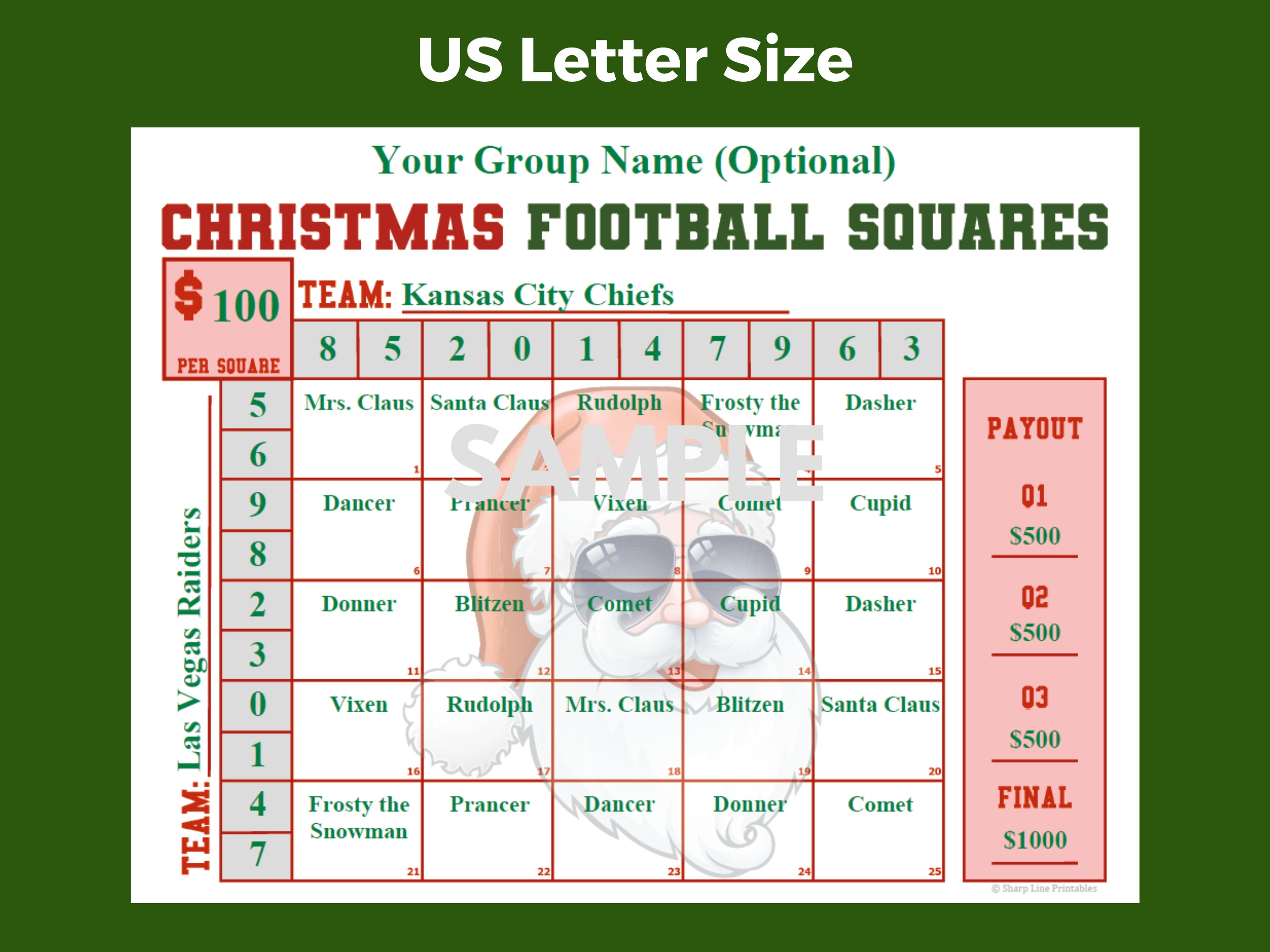 25 Football Squares Template Printable Editable PDF Christmas Football ...