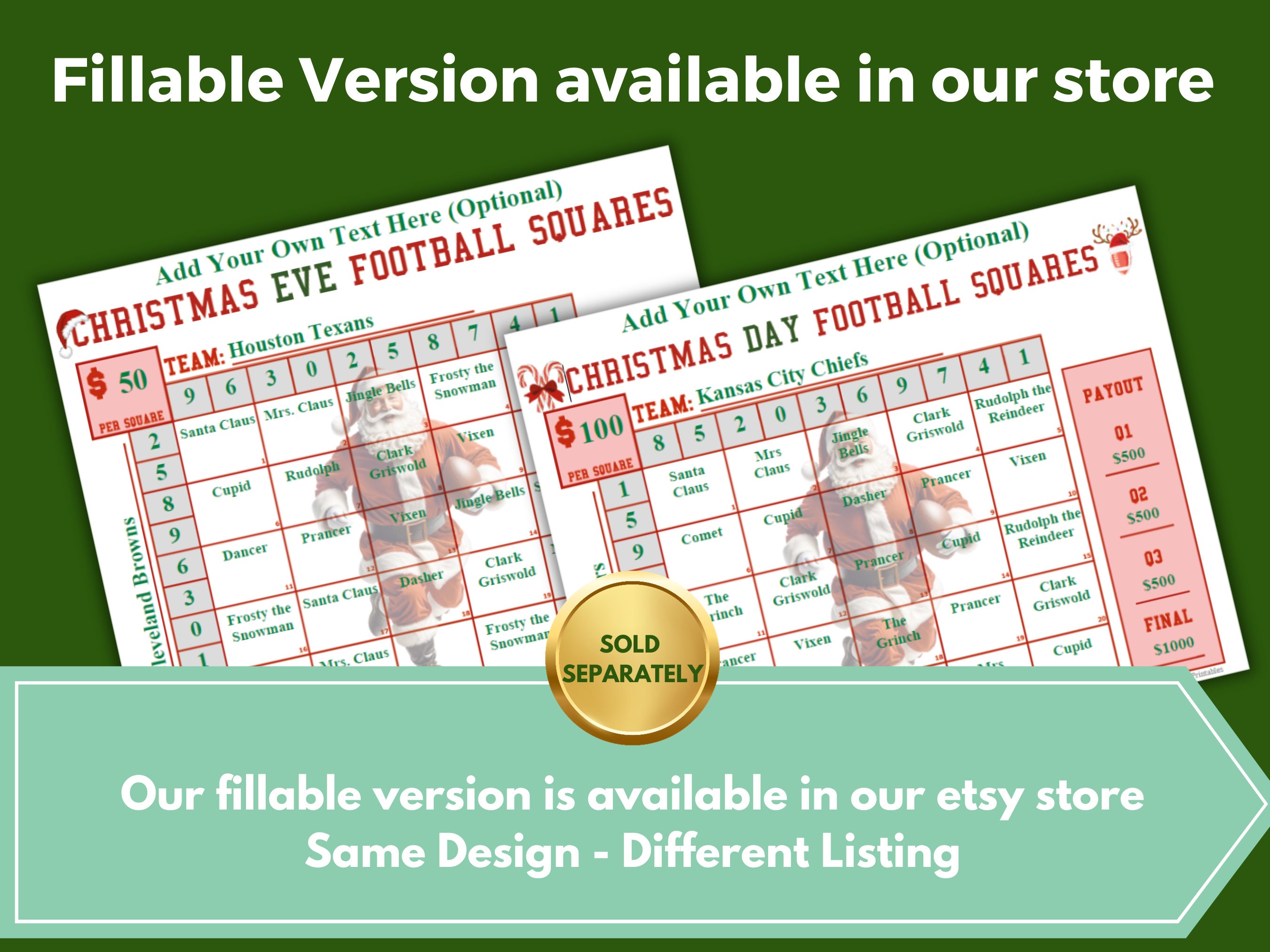 25 Football Squares Template Printable Christmas Eve and Day Football ...